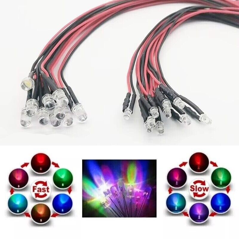 LED RGB 3mm 5mm Farbwechsel langsam schnell 9V 12V Kabel Widerstand a ...