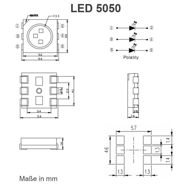 LED 5050 PLCC-6 SMD LEDs 3 Chip 10 20 50 100 Stück Set und RGB 9 Farb, 2,99