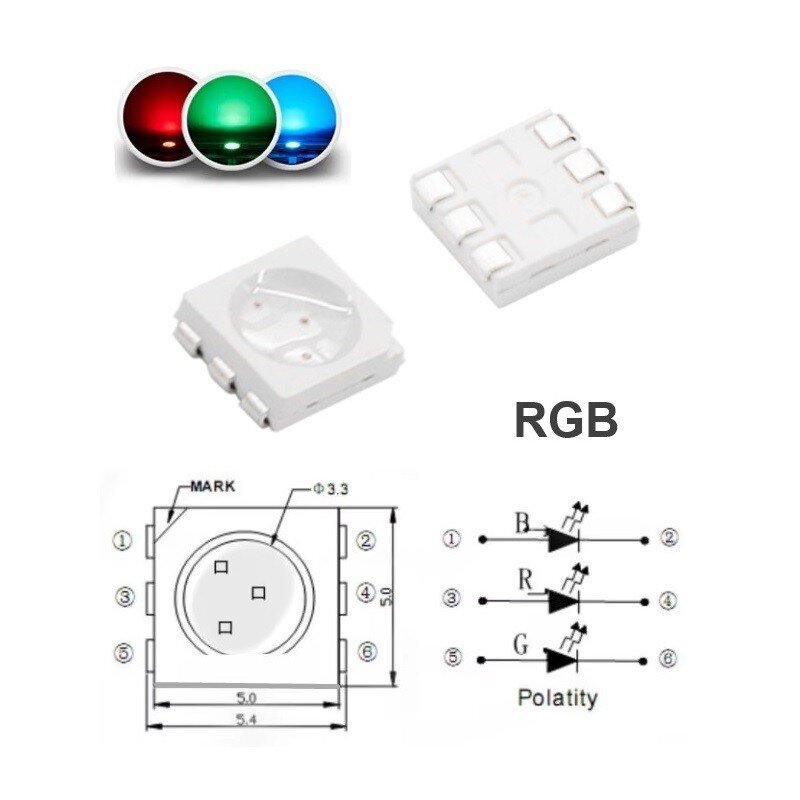 LED 5050 PLCC-6 SMD LEDs 3 Chip 10 20 50 100 Stück Set und RGB 9 Farb, 2,99