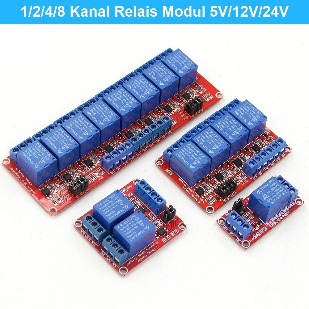 1/2/4/8-Kanal Relais Modul 5V 12V 24V Optokoppler Multi Relay High/Lo ...
