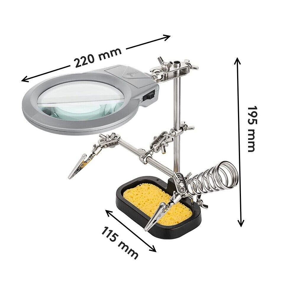 Löthilfe Dritte Hand mit Lupe LED Beleuchtung Halter Schwamm für Lötk ...