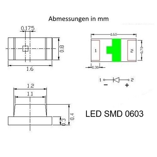 SMD LED 0603 mit Litze Kabel mini micro LEDs 10 Stück 7 Farben zur AU ...