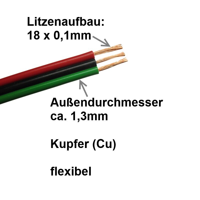 Drillingslitze 3 adrig Litze 3x 0,14mm² Kabel dreiadrig Kupfer 25 Met ...