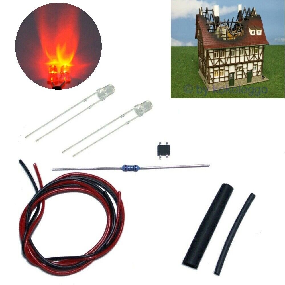 Flackerlicht brennendes Haus 3mm LED brandflackern Feuer H0 TT N Baus ...