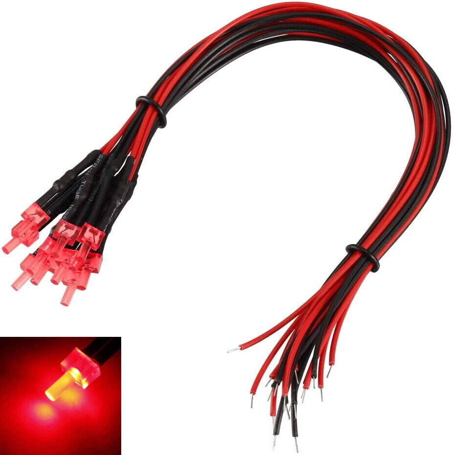 LED 2mm Tower rot diffus mit Kabel für 12-19V verkabelt LEDs 10 Stück ...