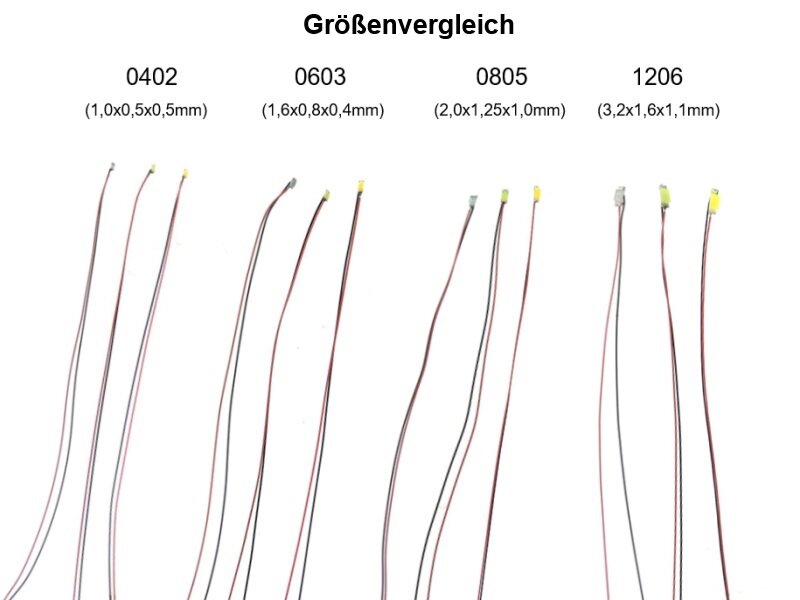 SMD LED 0402 0603 0805 1206 mit Kabel Kupferlackdraht Lackdraht LEDs ...