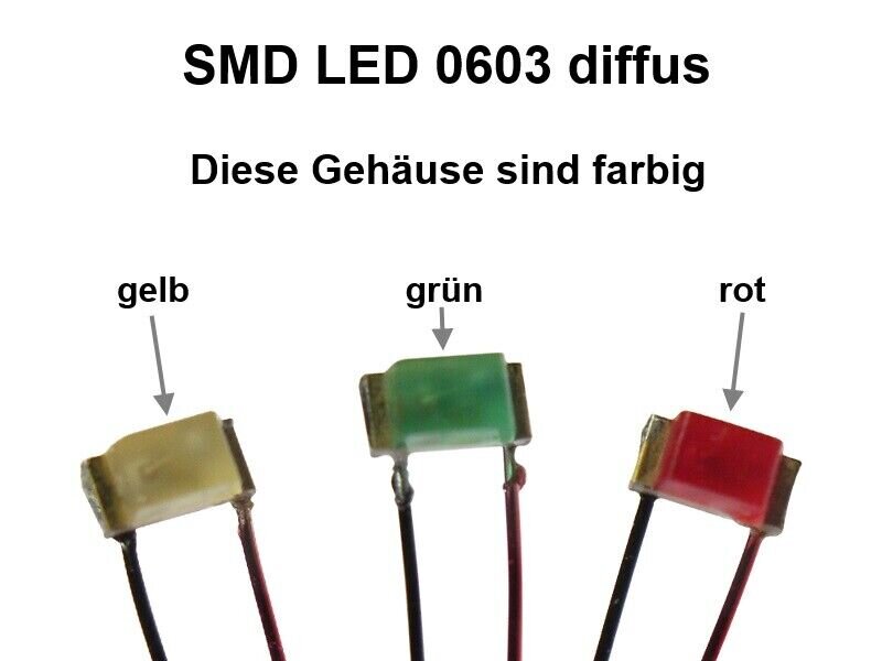 SMD LED 0603 diffus mit Kabel Kupferlackdraht Draht Lackdraht LEDs 10 ...
